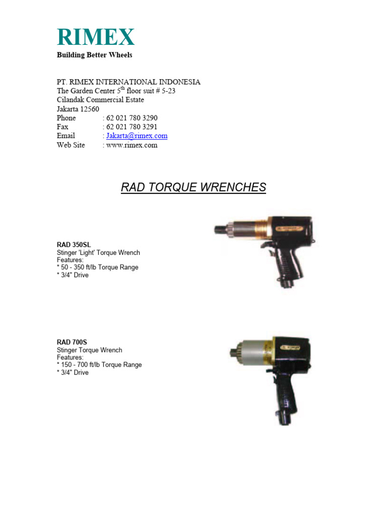 RAD TORQUE WRENCHES | PDF | Vehicle Technology | Automotive Industry