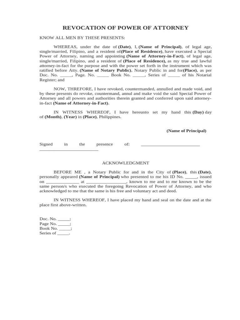Revocation of Power of Attorney | PDF