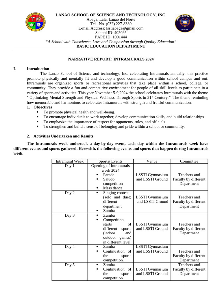 Narrative-Report-Intramurals | PDF