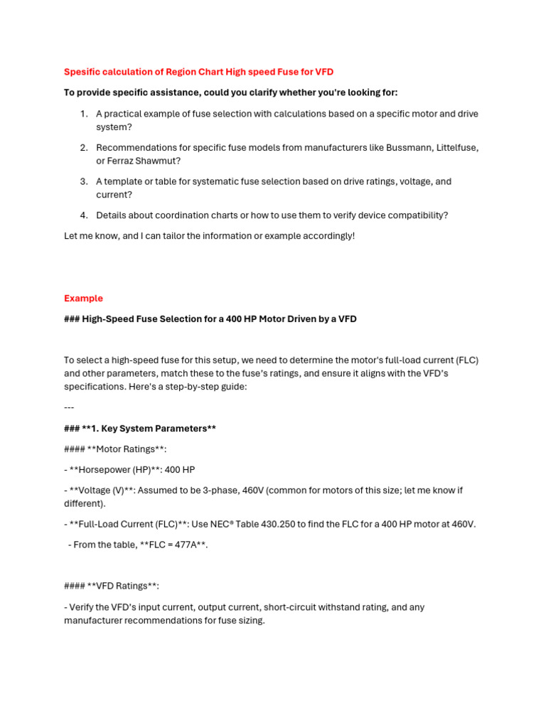 Example Spesific Calculation Region Chart High Speed Fuse For VFD | PDF ...