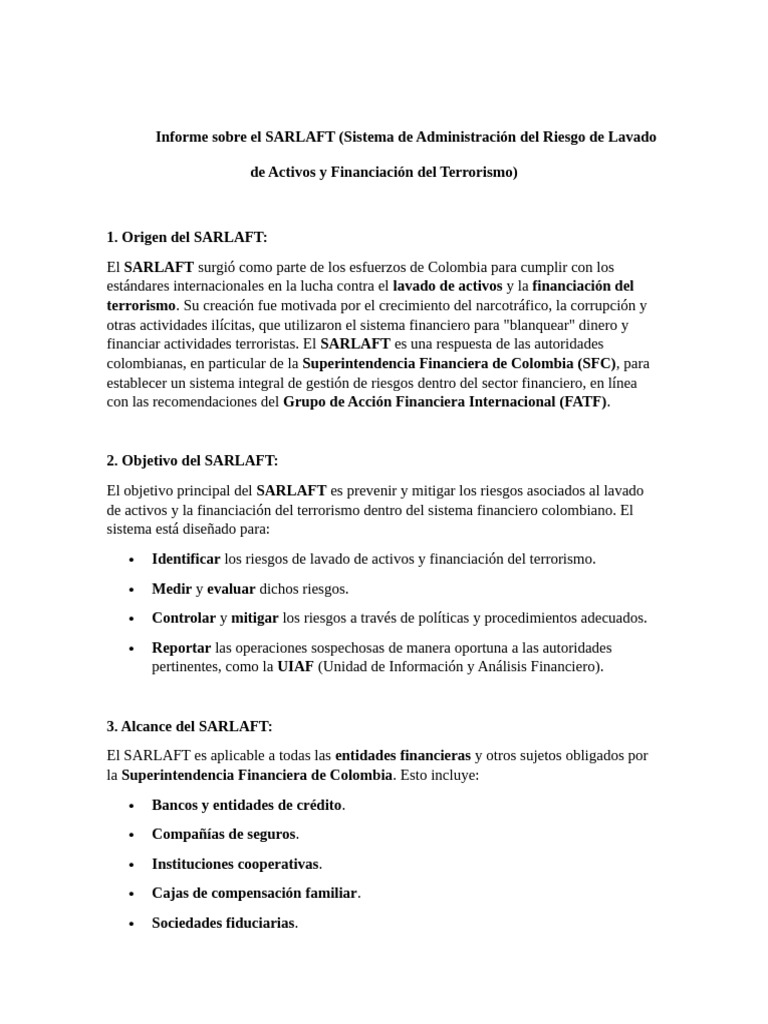 Informe Sobre El SARLAFT | PDF | Lavado de dinero | Economias