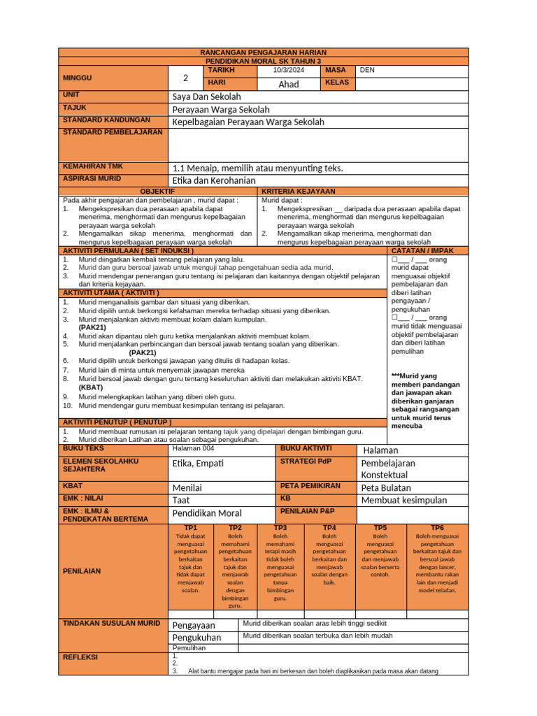 M2 RPH PENDIDIKAN MORAL THN 3 DEN | PDF