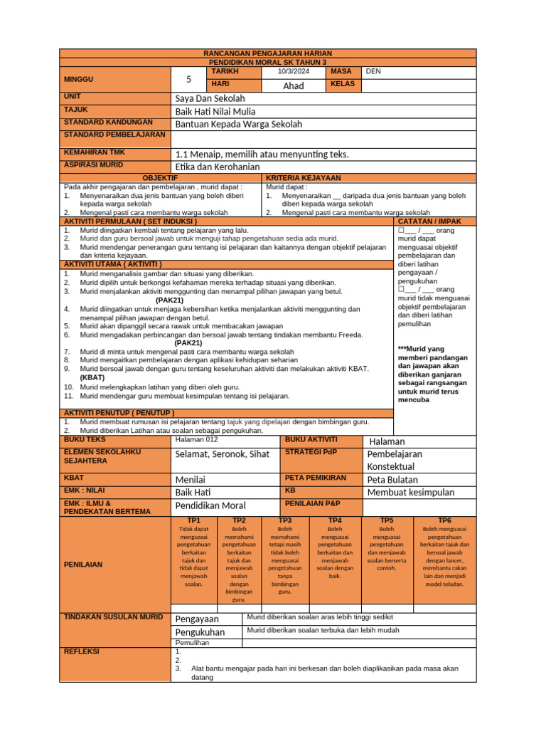 m5 Rph Pendidikan Moral Thn 3 Den | PDF