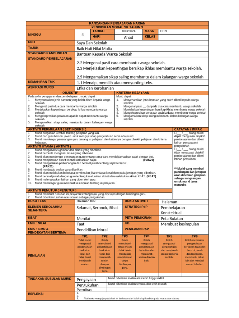 M4 RPH Pendidikan Moral THN 3 Den | PDF