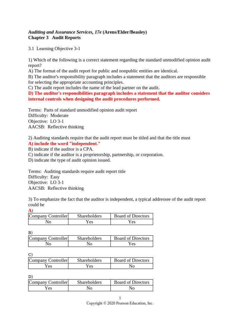 Chapter 03 - Questions | PDF | Auditor's Report | Financial Audit