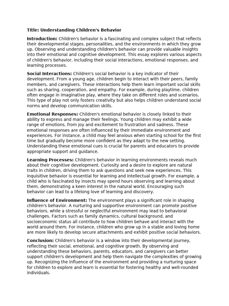 Understanding Children's Behavior | PDF | Learning | Emotions