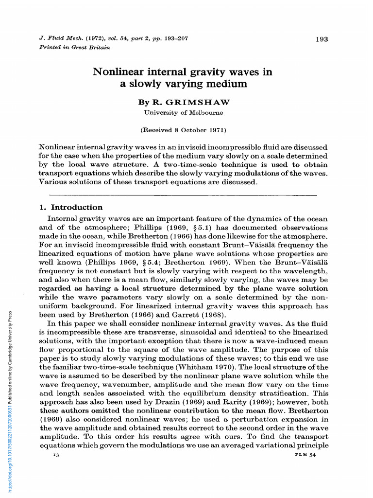 Nonlinear Internal Gravity Waves in A Slowly Varying Medium | PDF ...