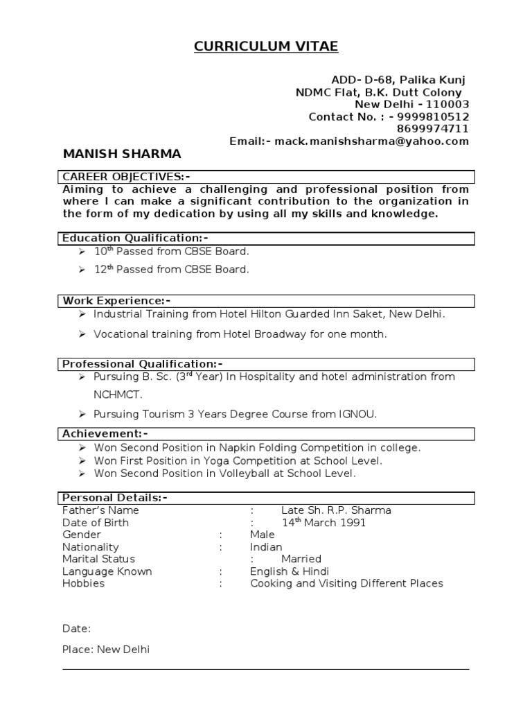 Manish Sharma: Curriculum Vitae | PDF