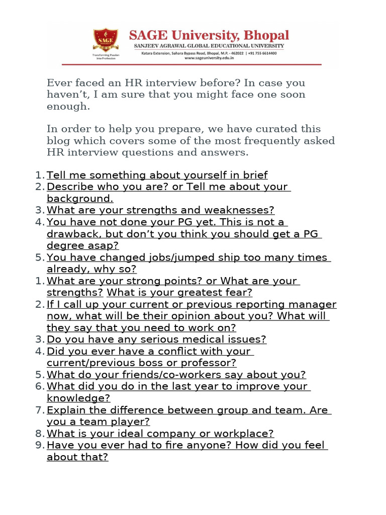 Essential HR Interview Questions Guide | PDF | Social Psychology