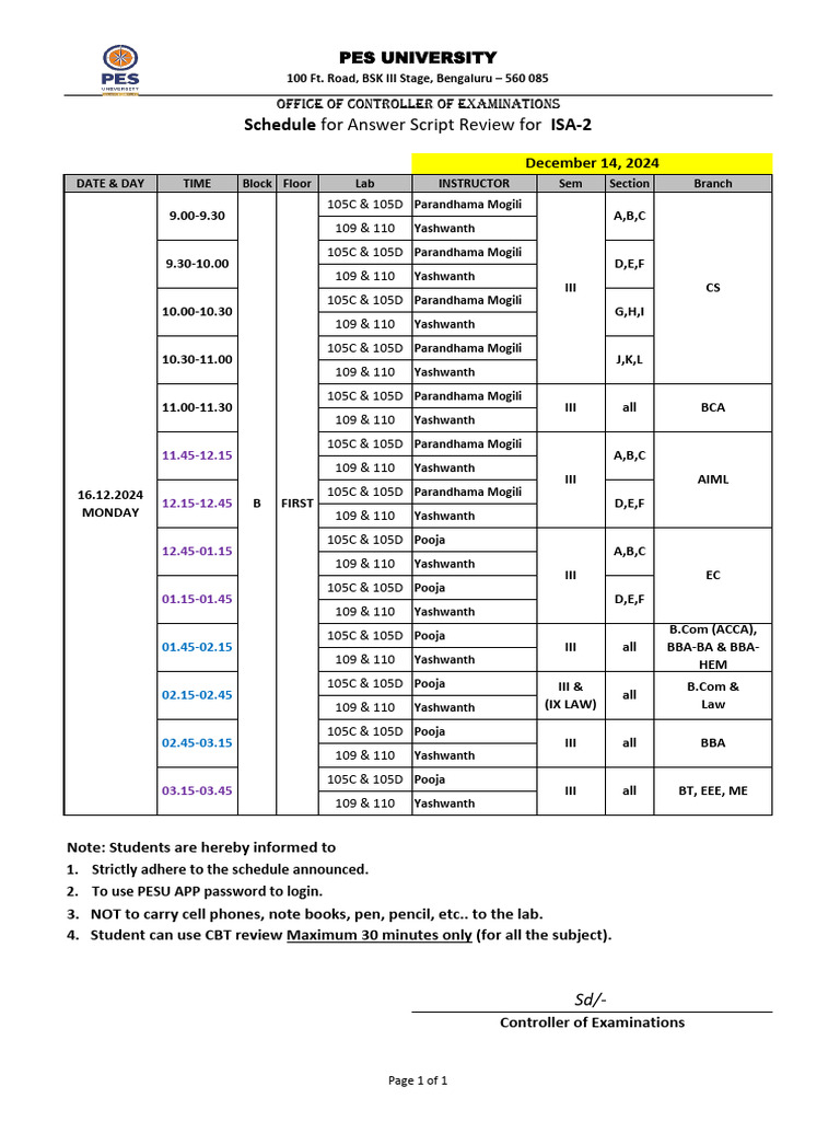 ISA-2 Script Review Schedule - 16.12.24 | PDF