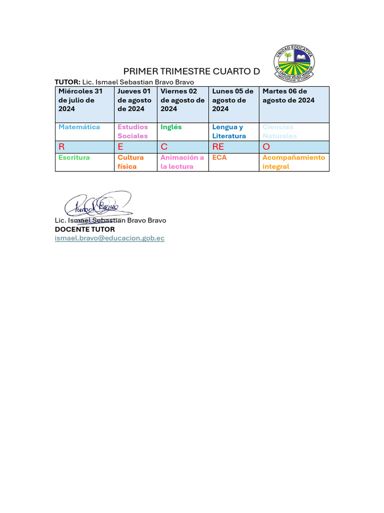 Horario de Examen I Trimestre 4to D | PDF