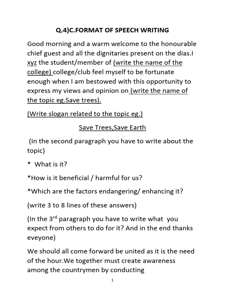 Format of Speech Writing PDF | PDF