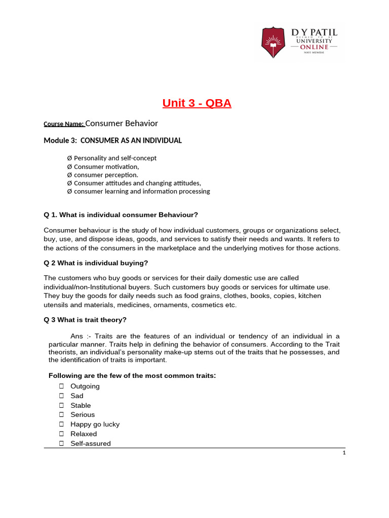 Unit 3 QBA | PDF | Learning | Behavior