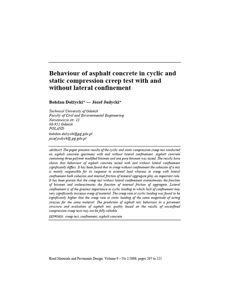 Behaviour of Asphalt Concrete in Cyclic | PDF | Deformation ...