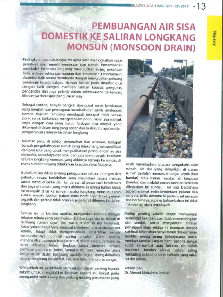 Pembuangan Air Sisa Domestik Ke Saliran Longkang Monsun Monsun Drain | PDF