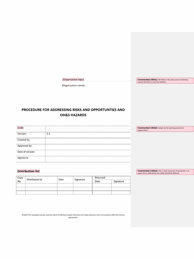 06 Procedure For Addressing Risks and Opportunities and OHS Hazards ...