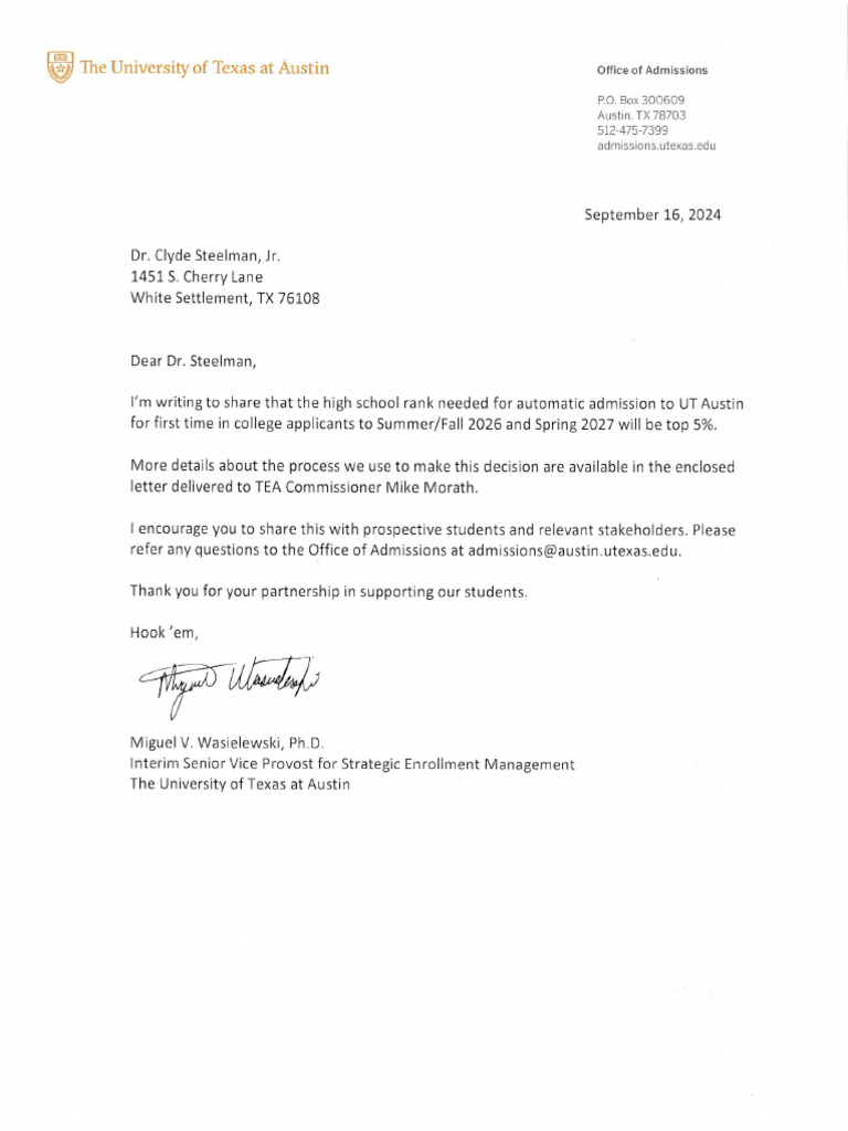 UT Austin - Automatic Admission Update | PDF