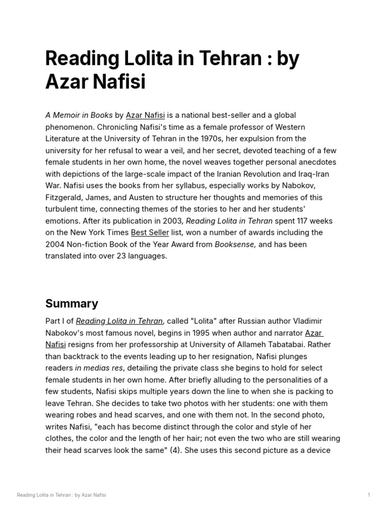 Reading Lolita in Tehran by Azar Nafisi | PDF | Lolita