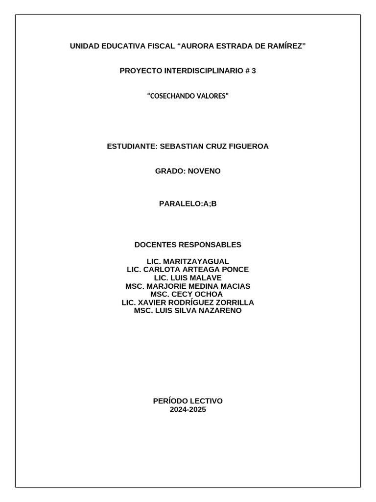 Proyecto Interdisciplinario: Cosechando Valores | PDF