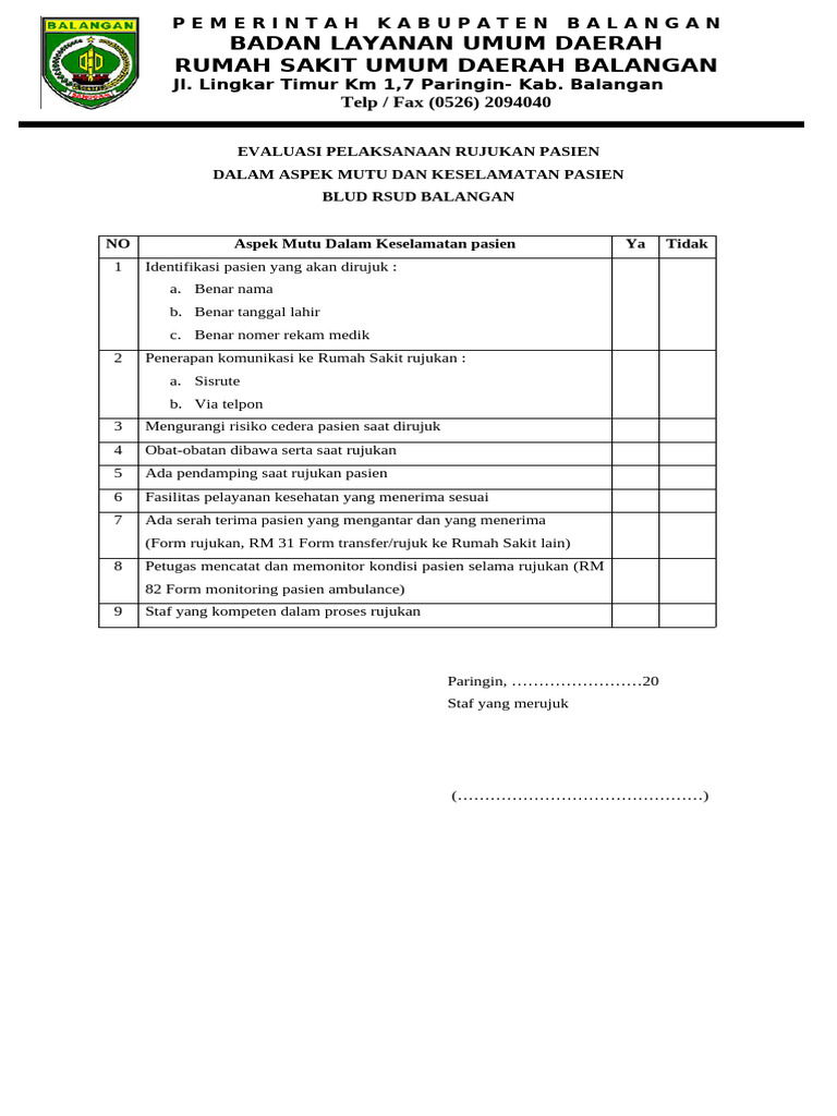 Form Evaluasi Mutu Rujukan | PDF
