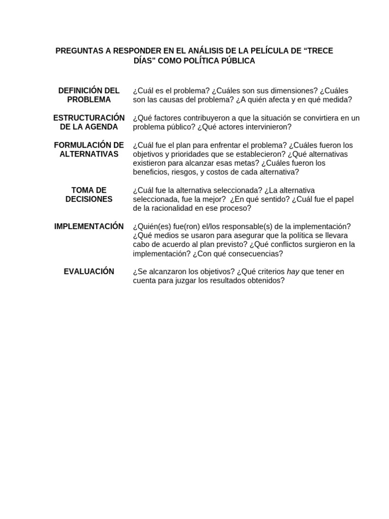 PREGUNTAS A RESPONDER EN EL ANÁLISIS DE LA PELÍCULA DE | PDF