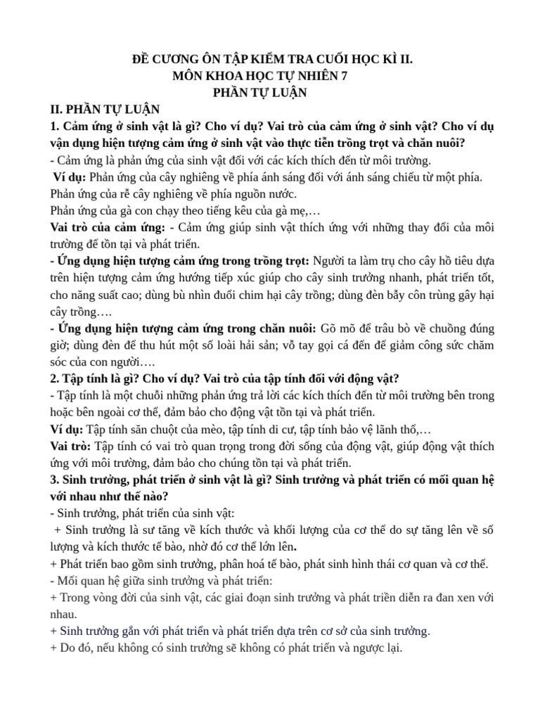 TỰ LUẬN KHTN 7 HKII | PDF