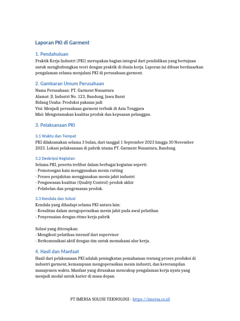 Contoh Laporan PKI Di Garment | PDF