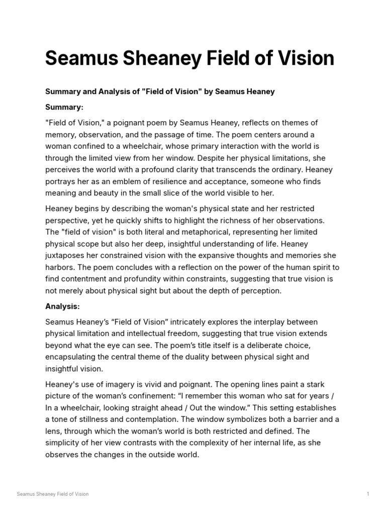 Analysis of Heaney's "Field of Vision" | PDF | Visual Perception | Perception
