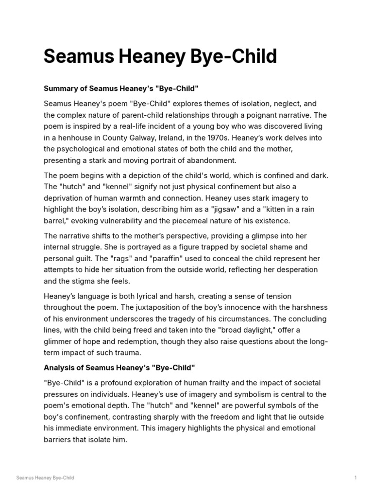 Seamus Heaney Bye-Child | PDF | Shame | Social Psychology