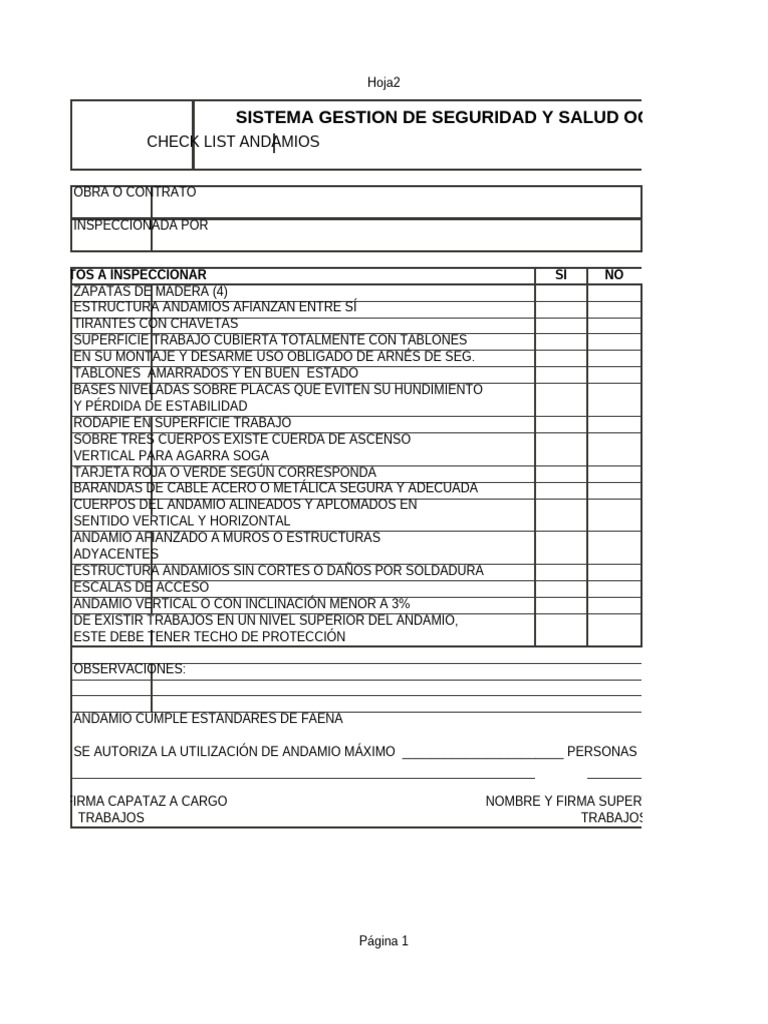 Checklist Seguridad en Andamios y Excavaciones | PDF | Seguridad y ...