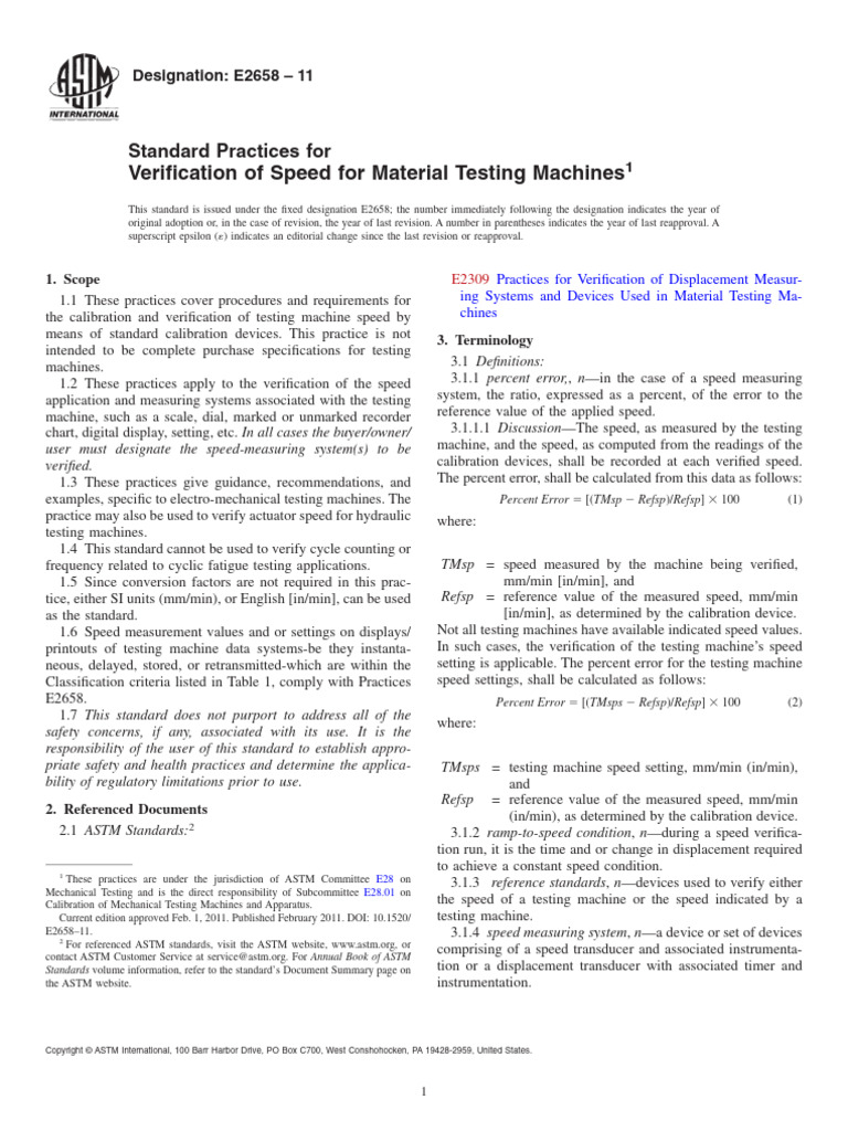 Astm E2658-2011 - 2500-Speed Machine | PDF | Calibration | Verification ...