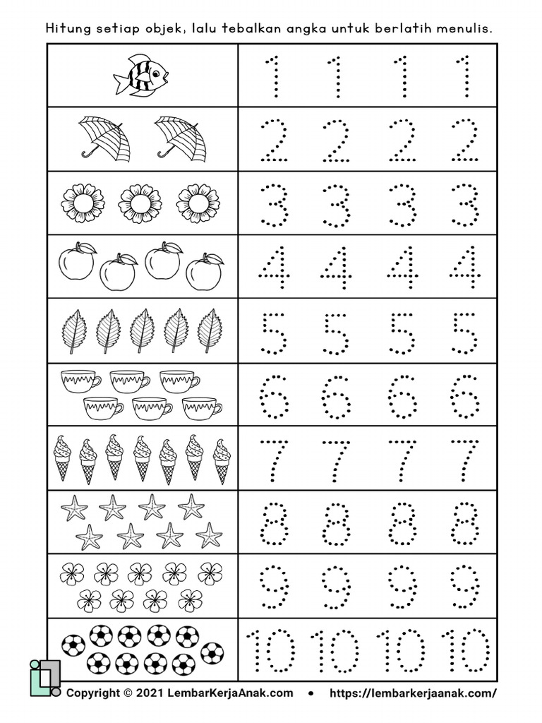 Belajar Menulis - Menebalkan Angka 03 | PDF