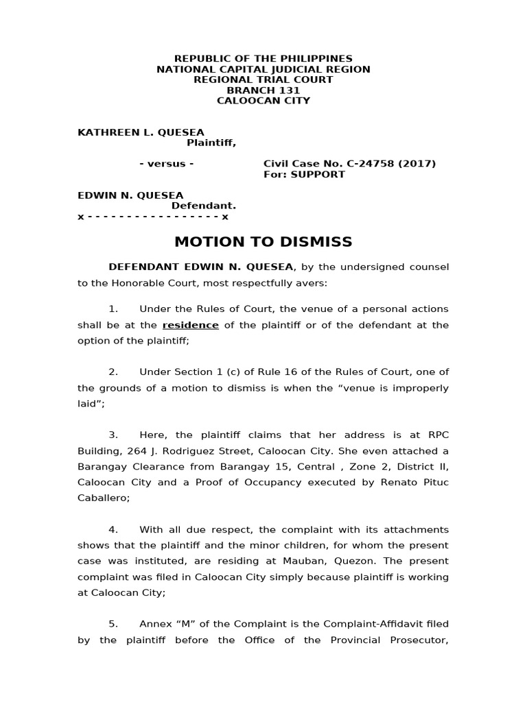 Motion to Dismiss for Improper Venue | PDF | Complaint | Plaintiff
