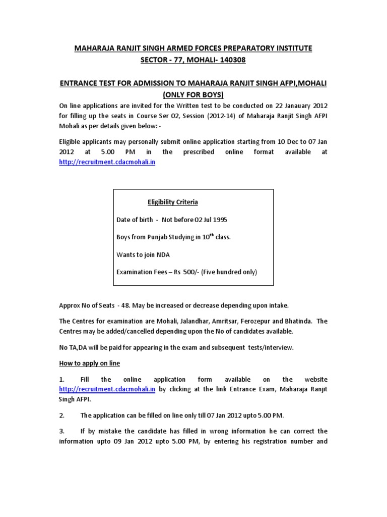 MRSAFPI Entrance Exam 2022 for Boys | PDF | Identity Document | Test ...
