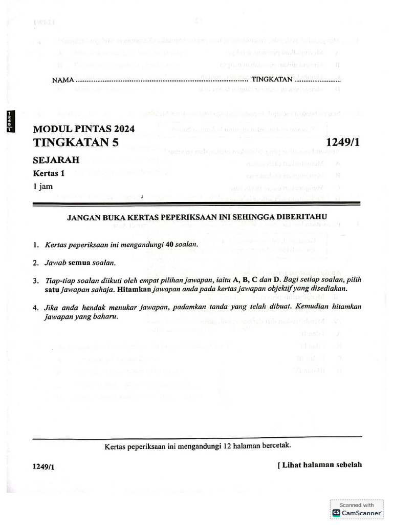 Trial K1 Sejarah SPM 2024 - Selangor SET 2 | PDF