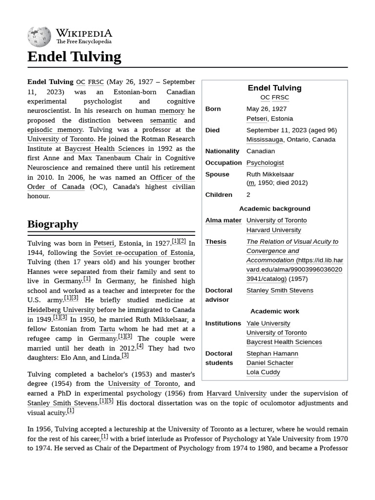 Endel_Tulving | PDF | Cognitive Science | Brain