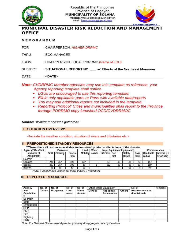 LDRRMO Template - Sit Rep 2025 | PDF | Flood | Natural Hazards