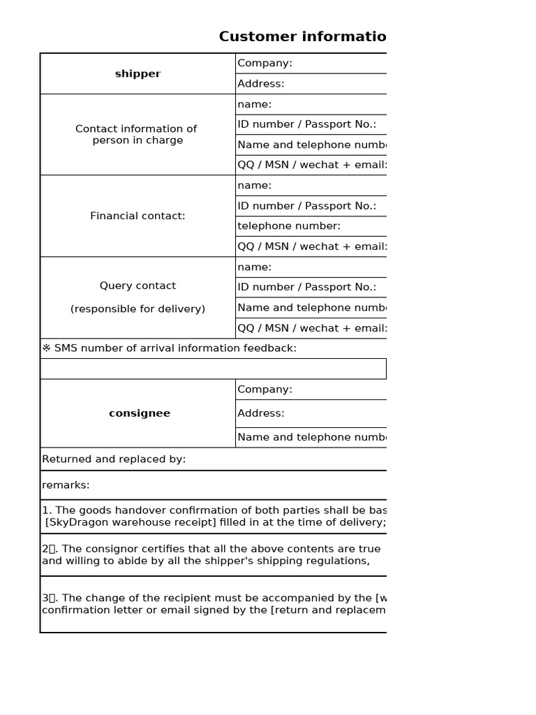 Customer Information Collection Form | PDF