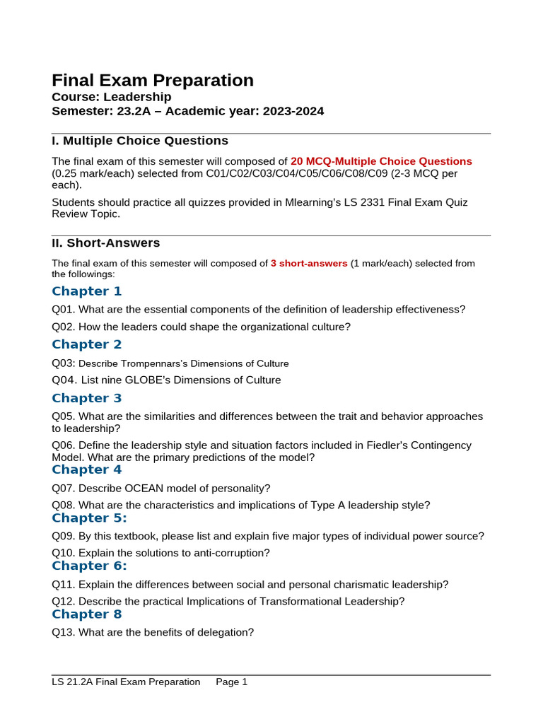 LS 23.2A Final Exam Preparation | PDF