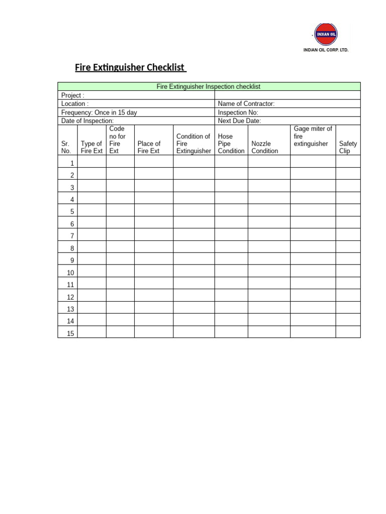 Fire Extinguisher Inspection Checklist-1 | PDF