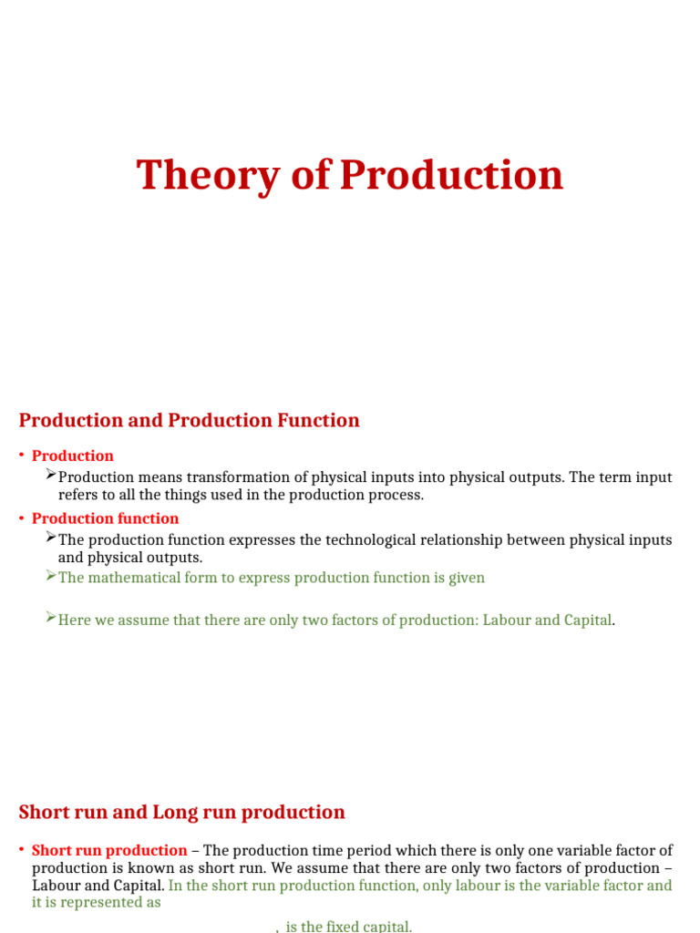 Theory of Production | PDF | Production Function | Economies