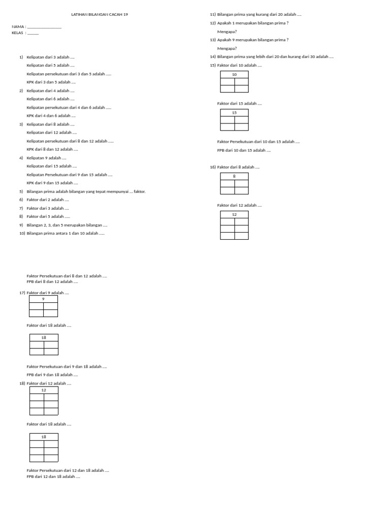 Latihan Bilangan Cacah 19 (L19) | PDF