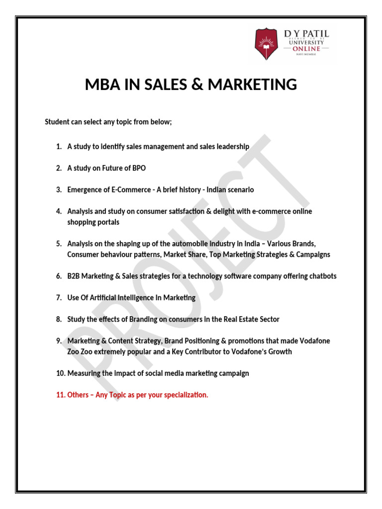 MBA Topics in Sales & Marketing | PDF