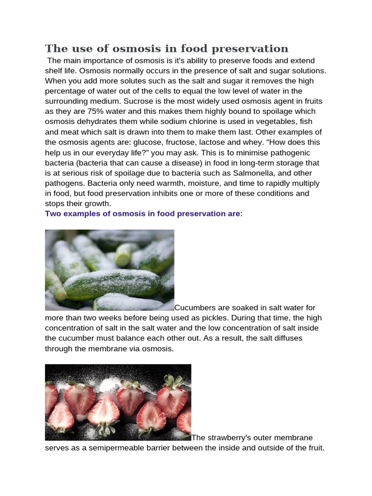 Osmosis in Food Preservation Techniques | PDF