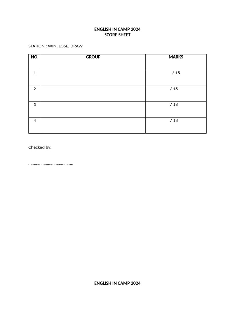 English Camp 2024 Score Sheets | PDF