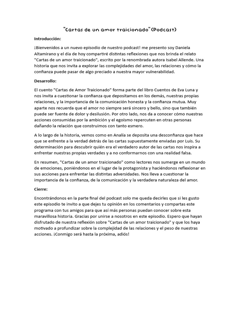 Cartas de Un Amor Traicionado | PDF