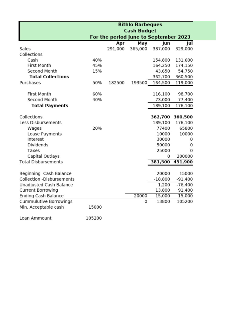 Bithlo Barbeques Cash Budget 2023 | PDF | Personal Finance | Financial ...