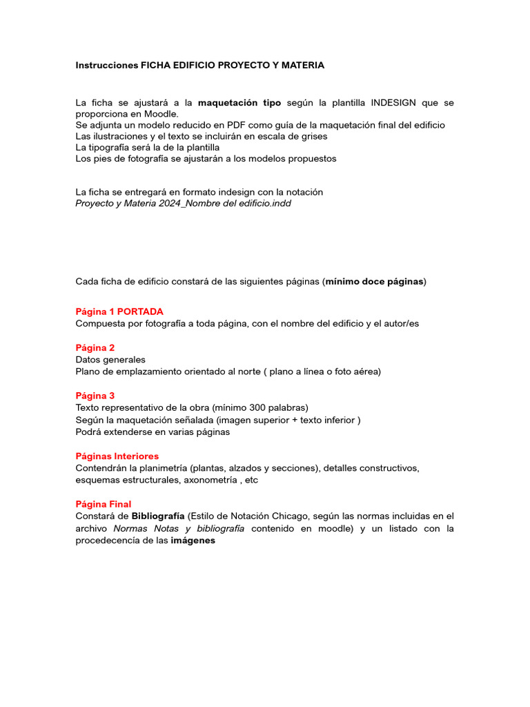 Instrucciones FICHA EDIFICIO PROYECTO Y MATERIA | PDF