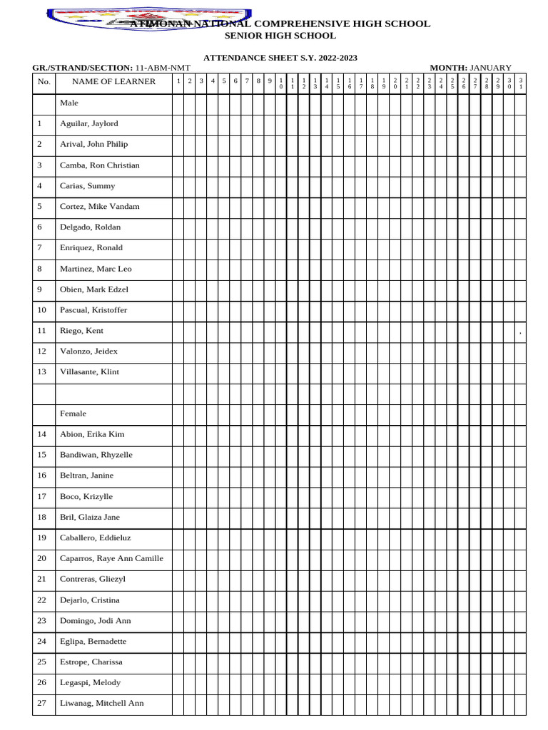 Attendance Sheet ABM | PDF