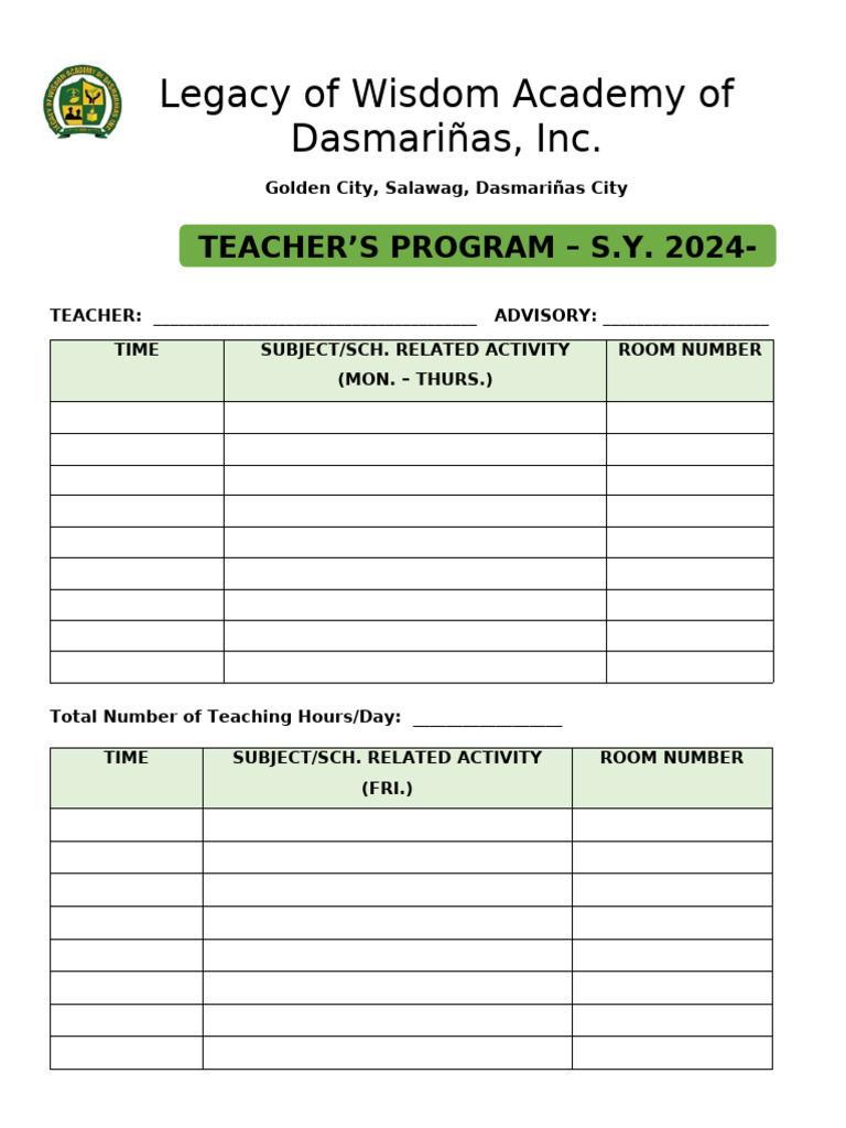 Teacher's Sched Template | PDF